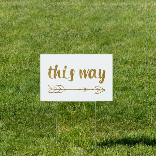 This Way Arrow Gold Glitter Sparkle Sign Small | Zazzle