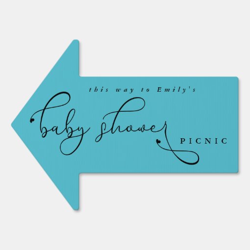 This Way to Baby Shower Picnic Teal Arrow Sign | Zazzle