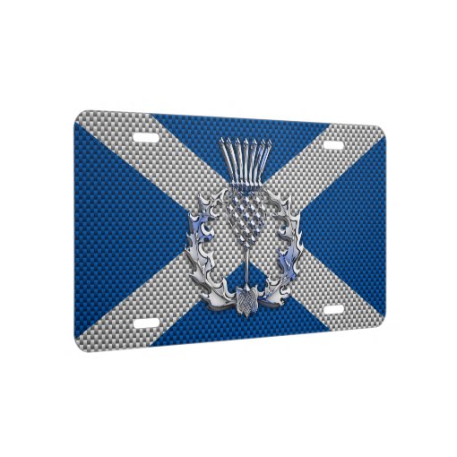 Thistle on Carbon Fiber Print on Scotland Flag License Plate | Zazzle