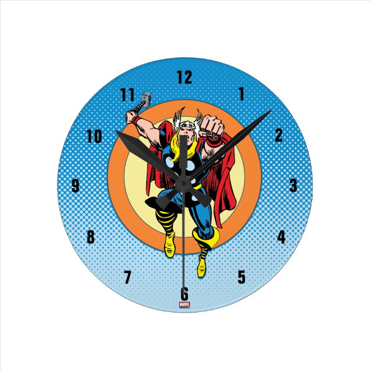 Thor Punch Attack Retro Graphic Round Clock | Zazzle