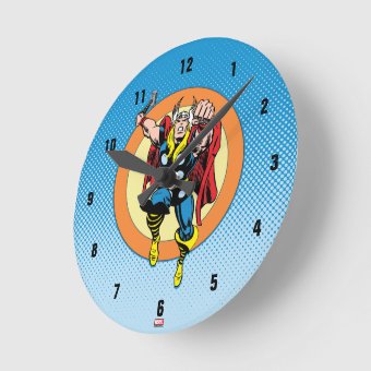 Thor Punch Attack Retro Graphic Round Clock | Zazzle