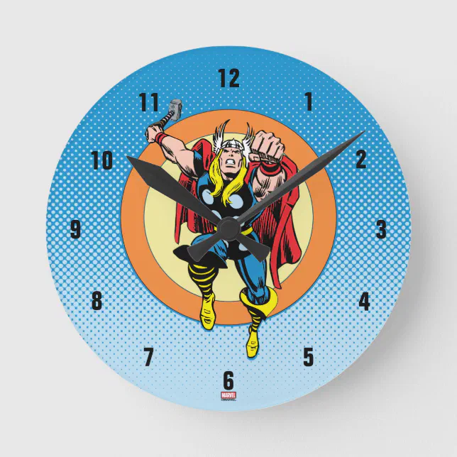 Thor Punch Attack Retro Graphic Round Clock | Zazzle