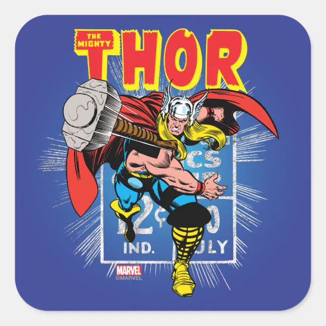 Thor Retro Comic Price Graphic Square Sticker | Zazzle