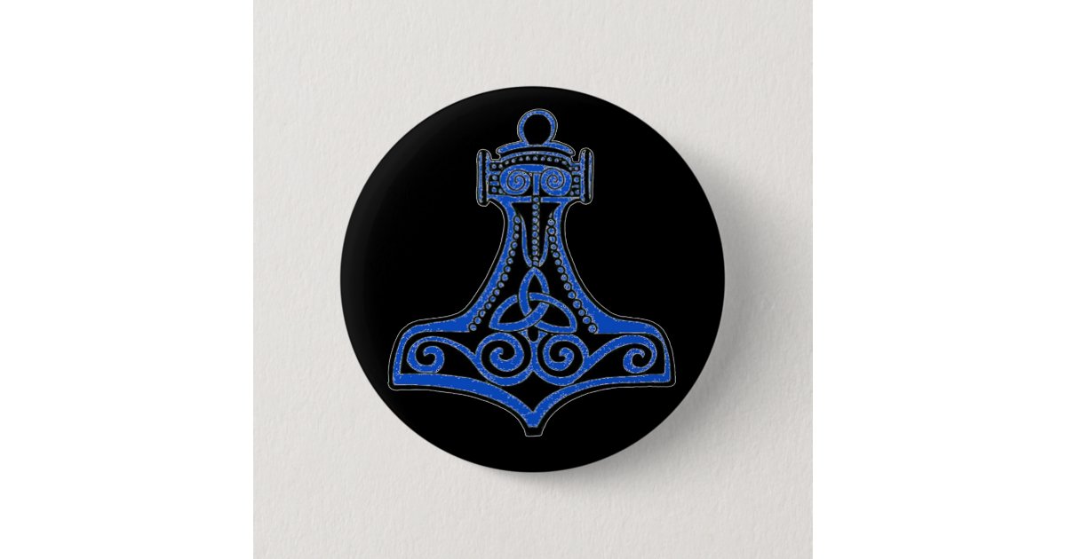 Thors Hammer Blue Button | Zazzle