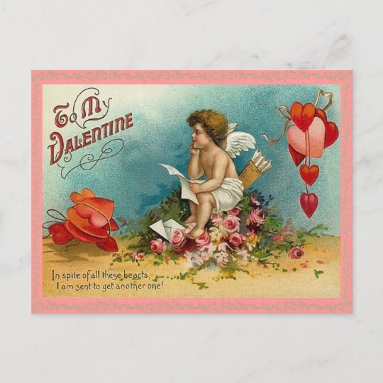 Thoughtful Cupid Valentine Postcard | Zazzle.com