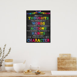 THOUGHTS, WORDS, ACTIONS, HABITS, CHARACTER! POSTER | Zazzle