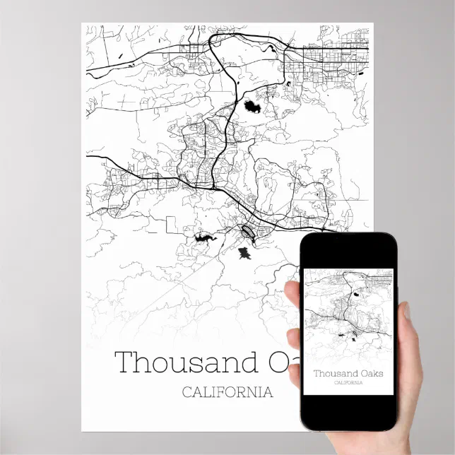 Thousand Oaks Map - California - City Map Poster | Zazzle