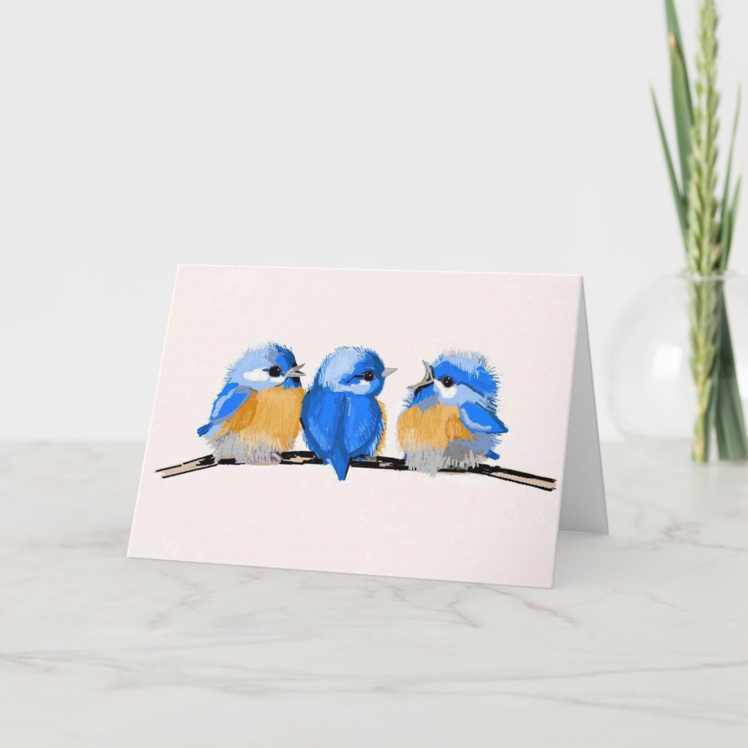 Three Adorable Baby Bluebirds Blank Note Card | Zazzle