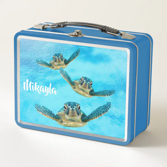 Three Baby Sea Turtles Swimming Metal Lunch Box | Zazzle