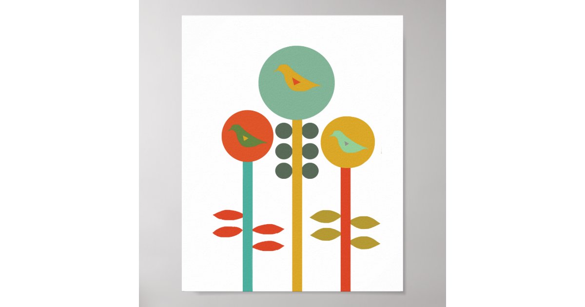 Three birds, reto style, poster | Zazzle