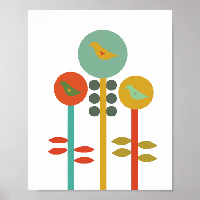 Three birds, reto style, poster | Zazzle