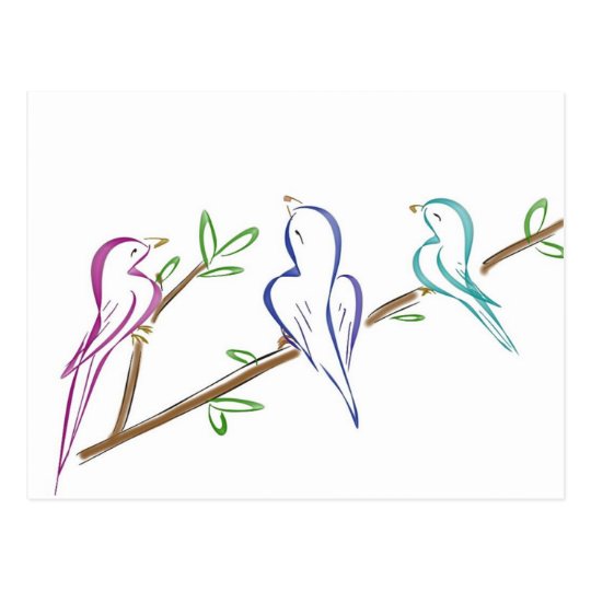 Three birds sitting on a branch postcard | Zazzle.com