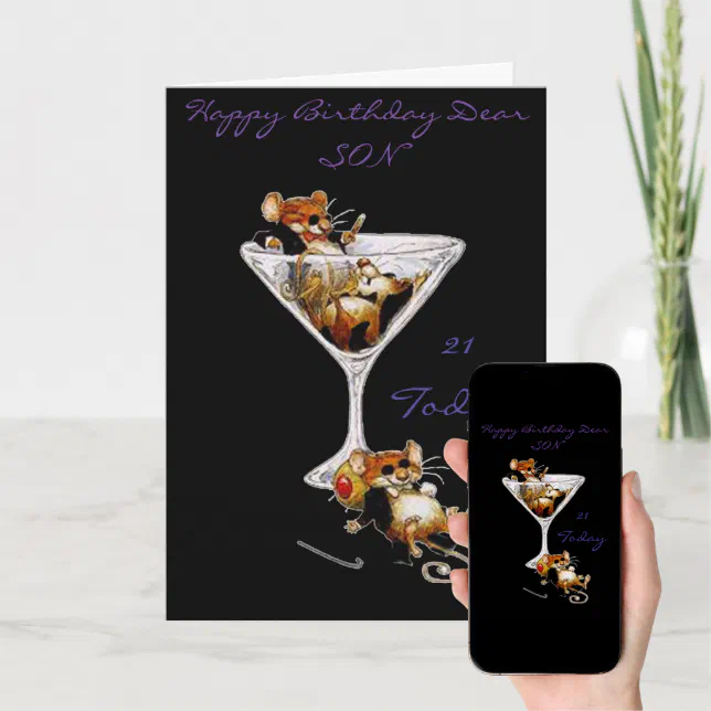 THREE BLIND DRUNK MICE SON 21/18 BIRTHDAY CARD | Zazzle