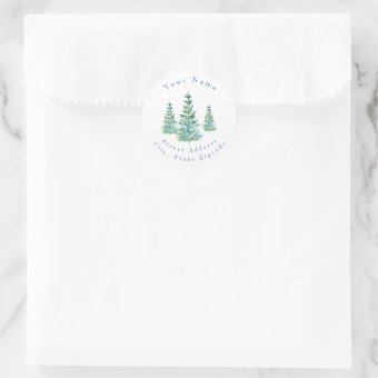 'Three Blue Green Watercolor Pine Trees' Labels | Zazzle