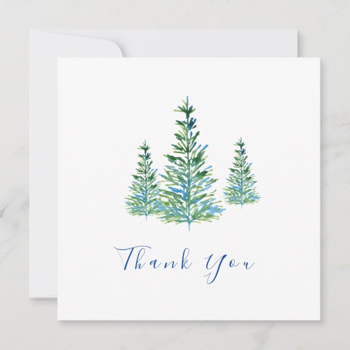 Three Blue Green Watercolor Pine Trees Thank You Card | Zazzle.com