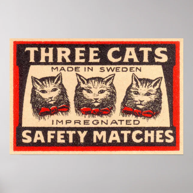 Three Cats Safety Matches Label Poster | Zazzle