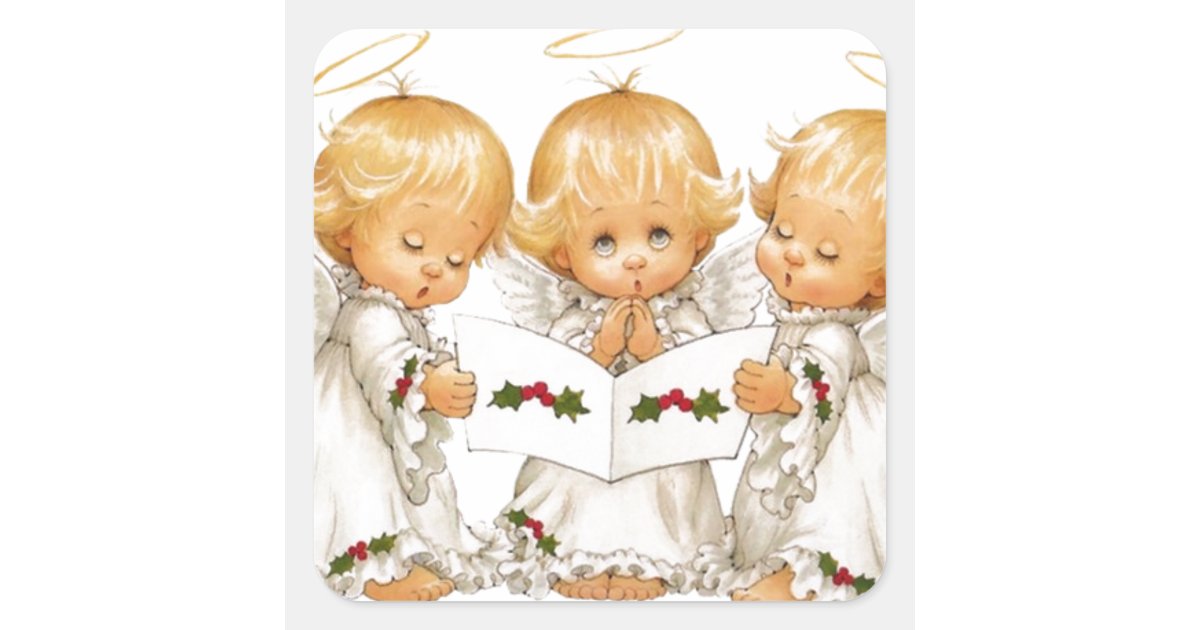 Three Christmas Angels Square Sticker | Zazzle