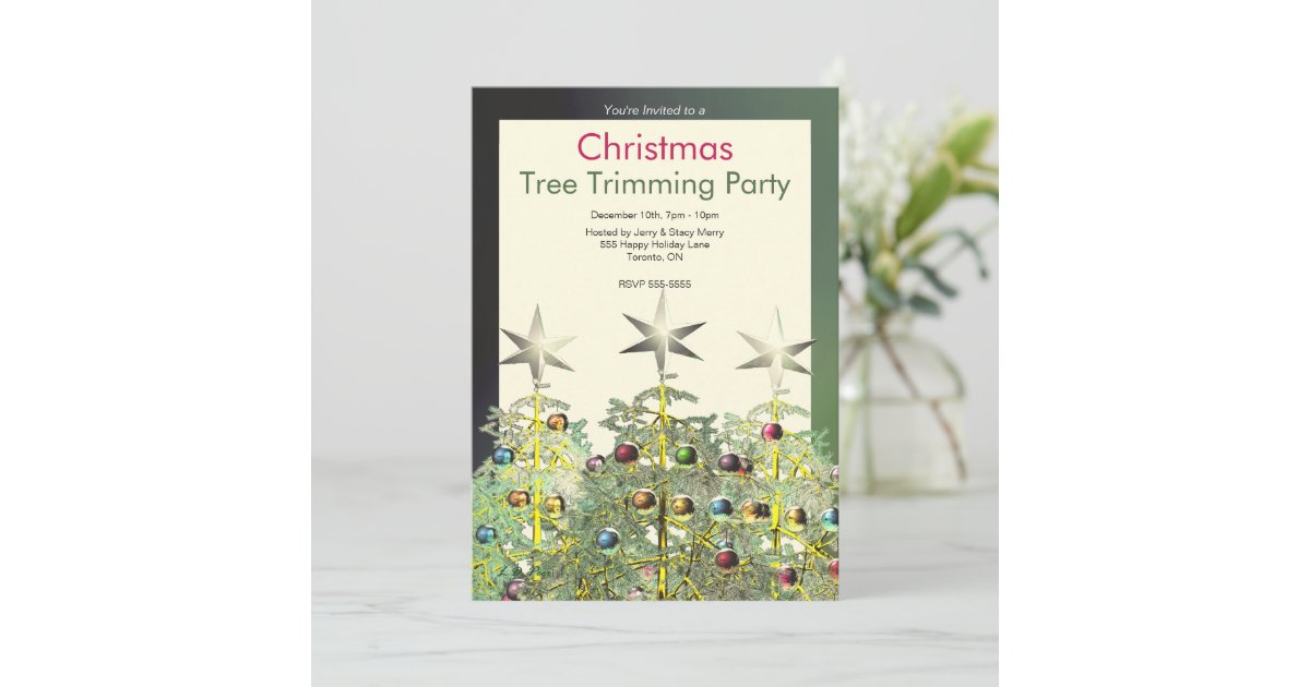 Three Christmas Trees Tree Trimming Party Invitation | Zazzle