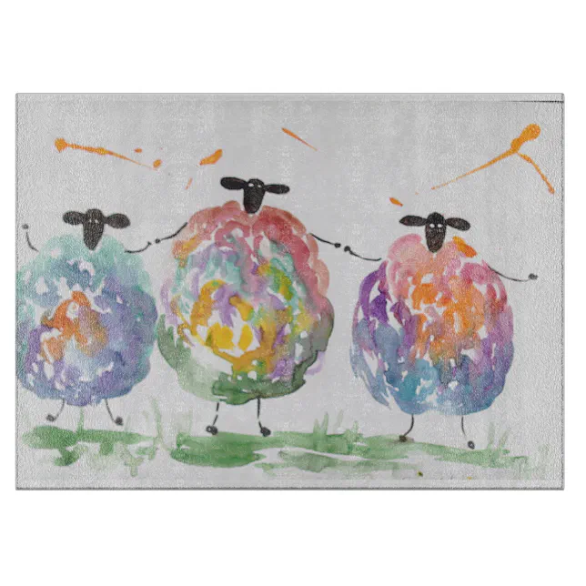 Three colorful dancing sheep cutting board | Zazzle