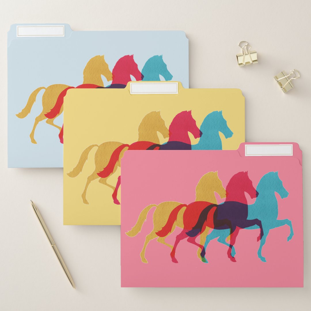 Three Colorful Prancing Horses File Folders Set | Zazzle