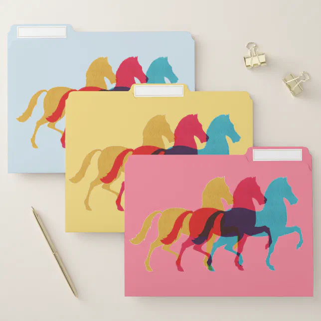 Three Colorful Prancing Horses File Folders Set | Zazzle
