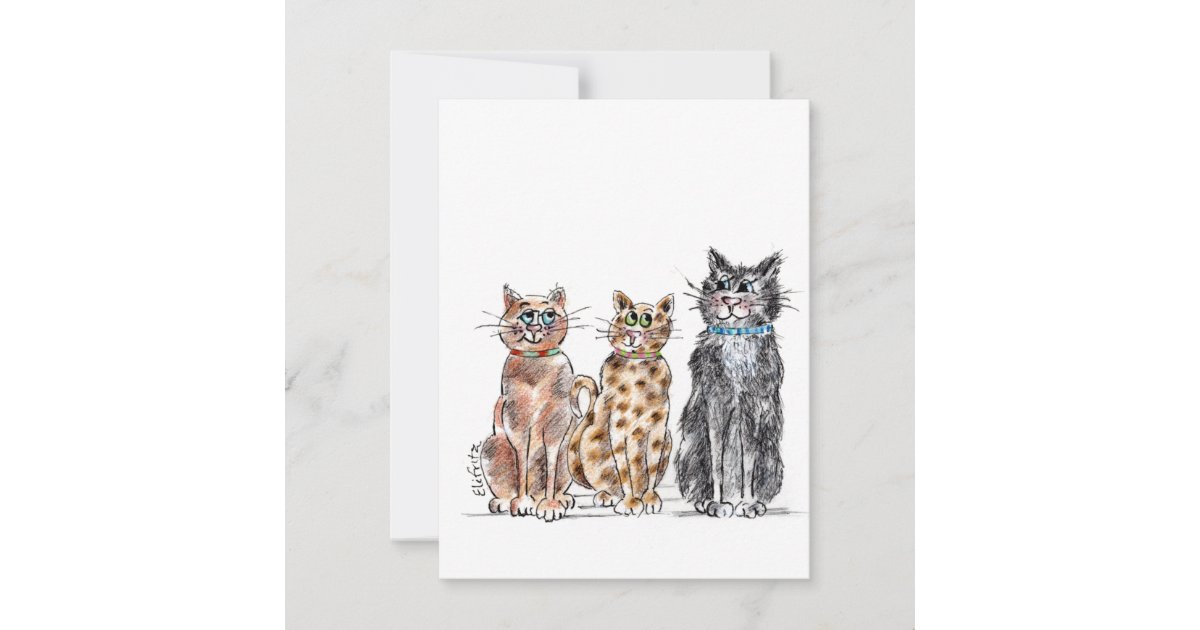 Three cool cats sketch note card | Zazzle