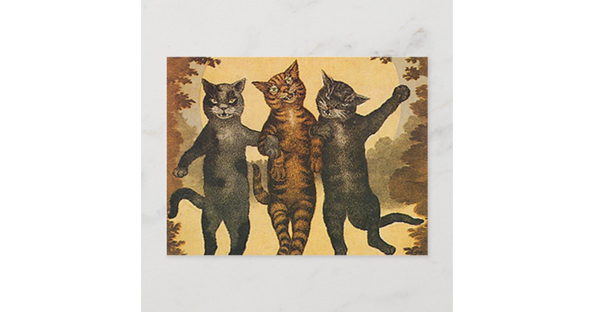 Three crazy mean cats vintage illustration postcard | Zazzle