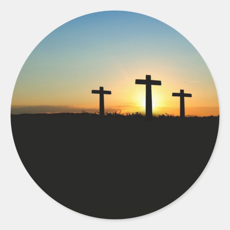 Three crosses classic round sticker | Zazzle