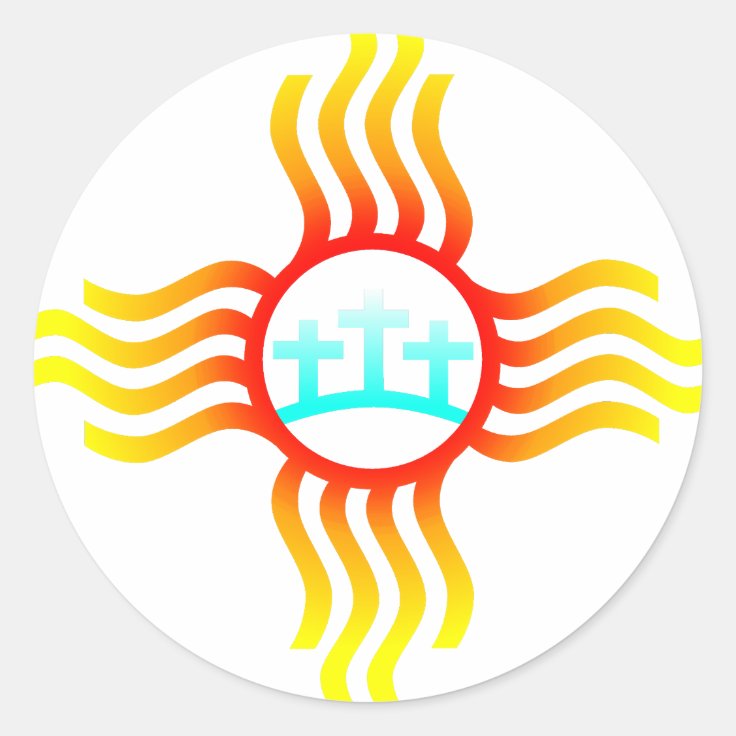 Three Crosses New Mexico Zia Classic Round Sticker | Zazzle