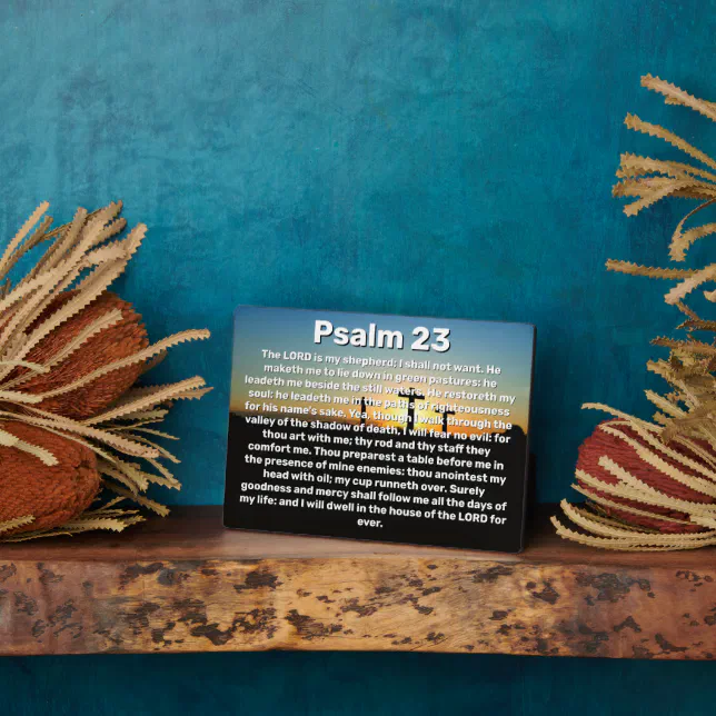 Three Crosses Psalm 23 Sunset Bible Verse Plaque | Zazzle