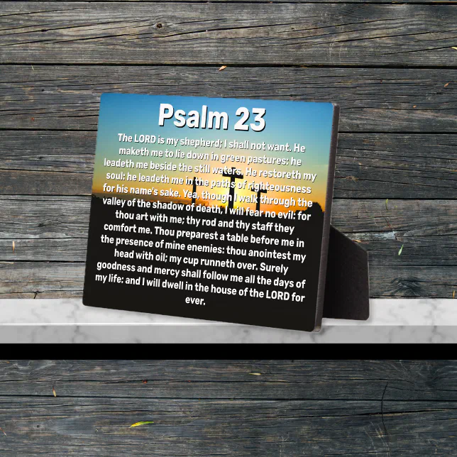 Three Crosses Psalm 23 Sunset Bible Verse Plaque | Zazzle
