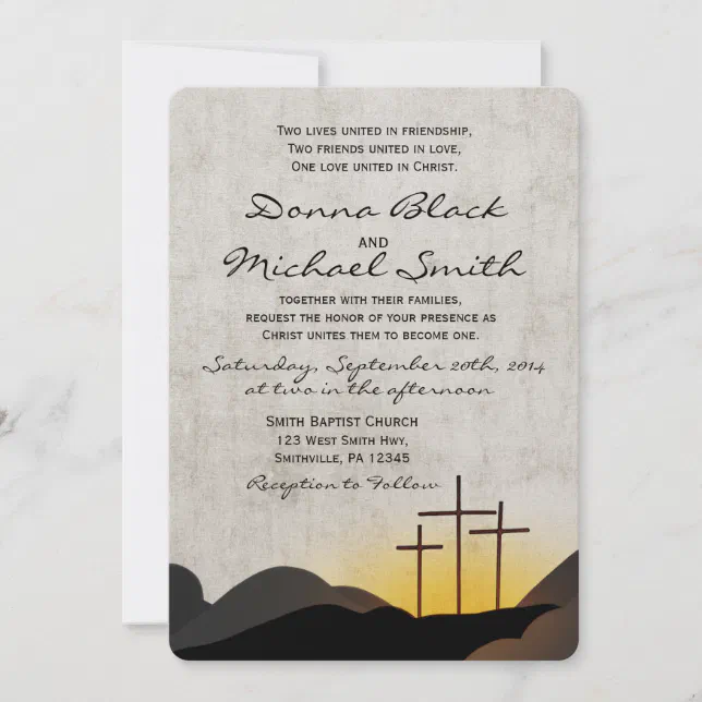 Three Crosses Religious Wedding Invitation | Zazzle