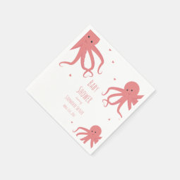 Three Cute Octopuses Heart Pink Baby Shower Napkins | Zazzle