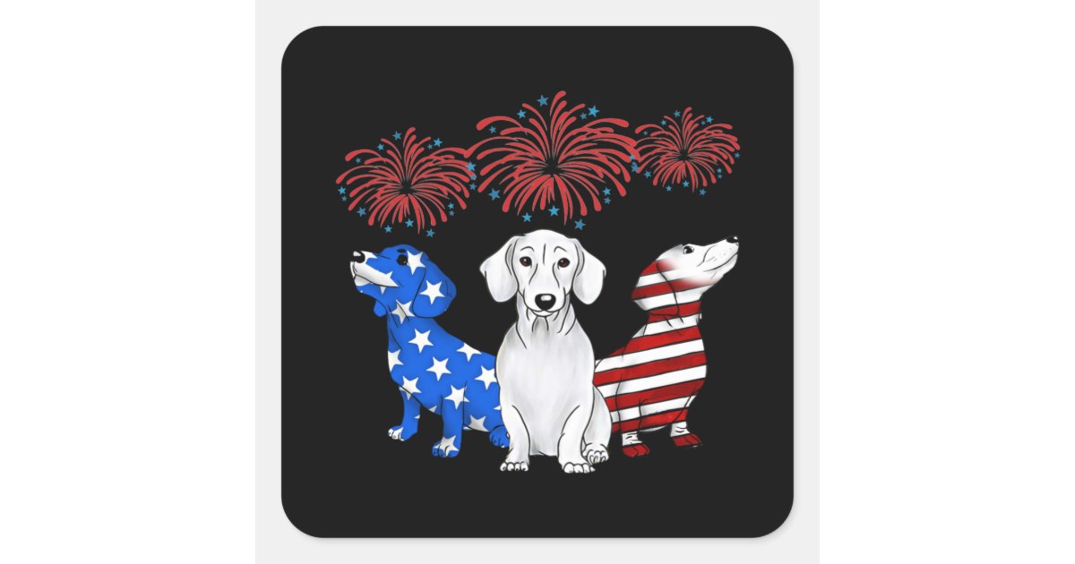 Three Dachshunds American Flag Color 4Th Of July Square Sticker | Zazzle