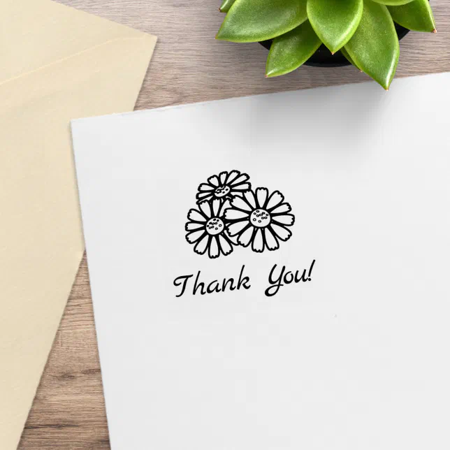 Three Daisies Thank You 1x1 Rubber Stamp | Zazzle