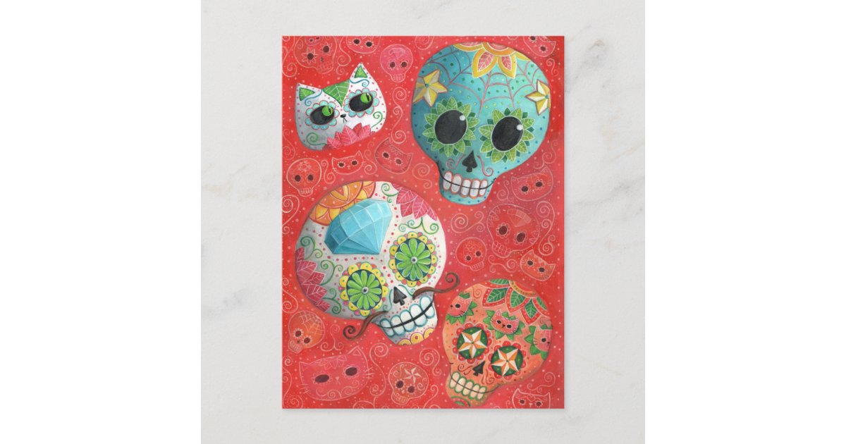 Three Day of The Dead Skulls Postcard | Zazzle