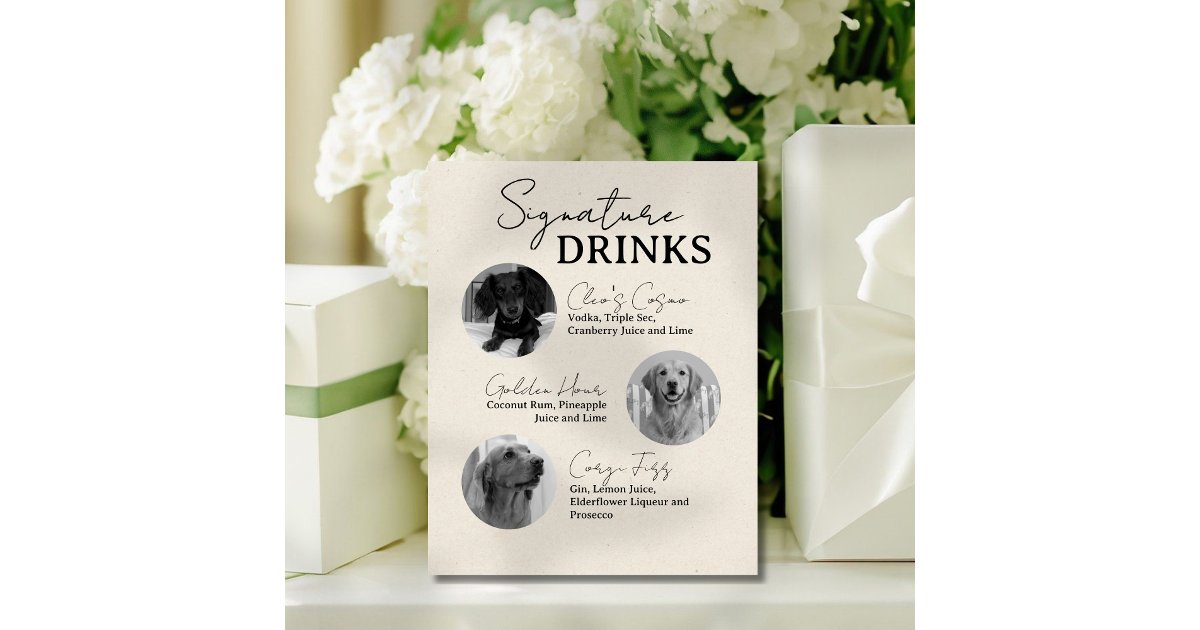 Three Dog Wedding Signature Drinks Bar Sign | Zazzle