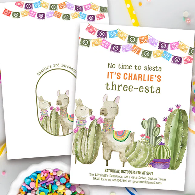 Three-esta 3rd Birthday Fiesta No time to Siesta Invitation | Zazzle