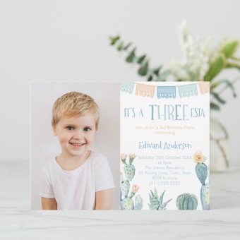 Three-ESTA 3rd Birthday Party Fiesta Photo Invitation | Zazzle