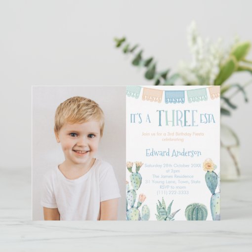 Three-ESTA 3rd Birthday Party Fiesta Photo Invitation | Zazzle
