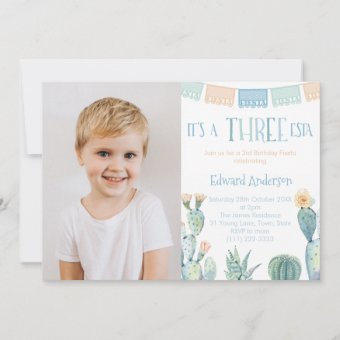 Three-ESTA 3rd Birthday Party Fiesta Photo Invitation | Zazzle