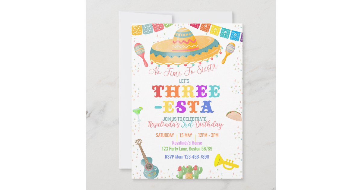 Three-esta Birthday Invitation Fiesta 3rd Birthday | Zazzle