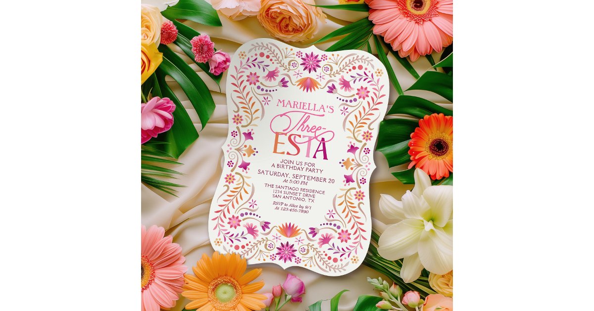 Three-esta Fiesta 3rd Birthday Girls Invitation | Zazzle