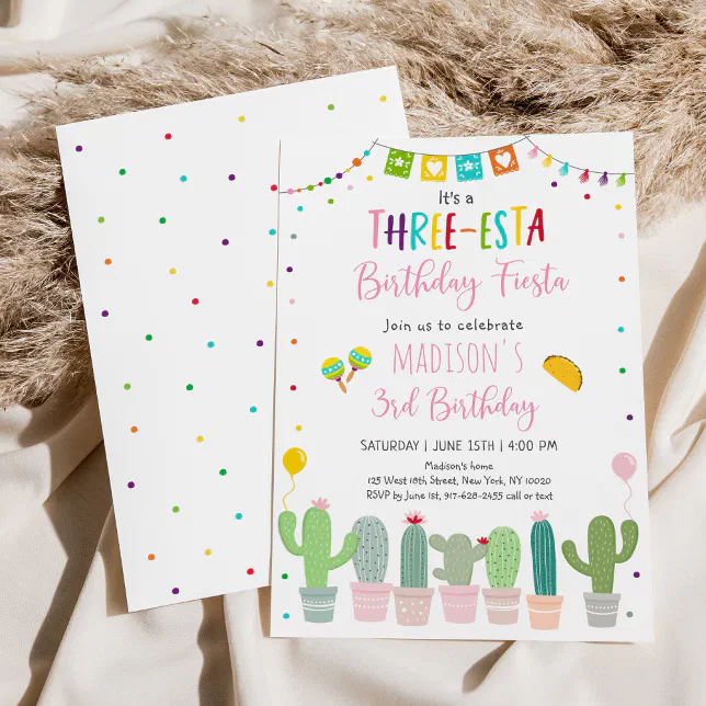 Three-esta Fiesta Cactus 3rd Birthday Invitation | Zazzle