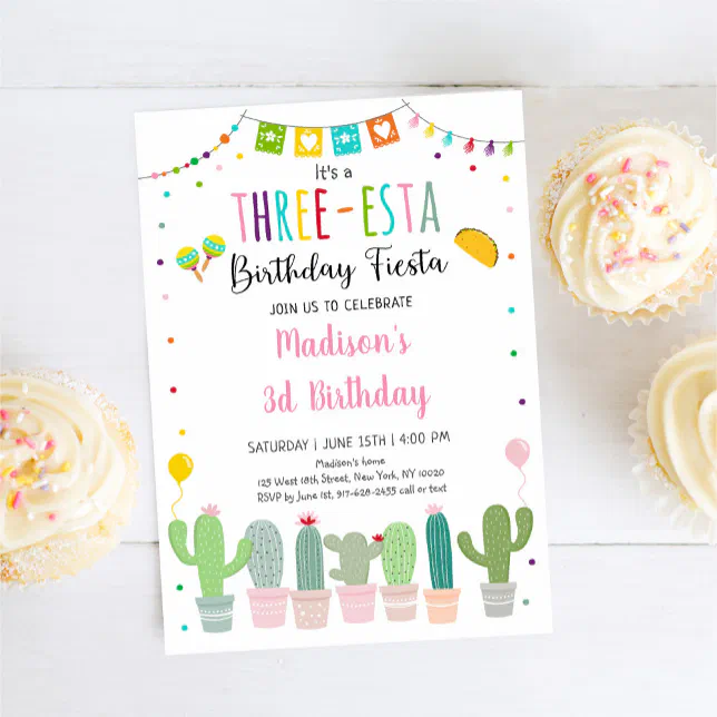 Three-esta Fiesta Cactus Girl Birthday Invitation | Zazzle