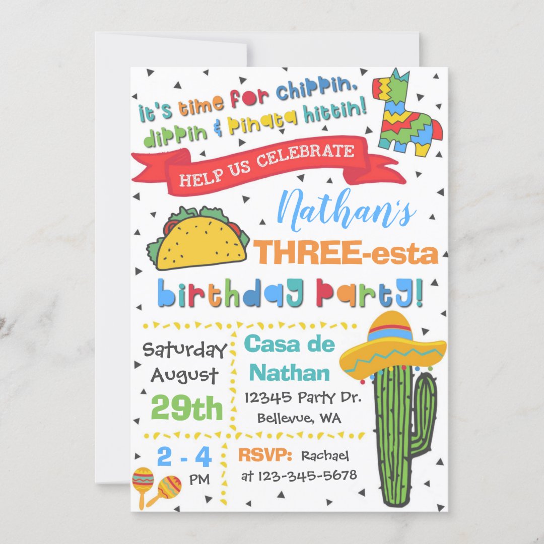 Three-esta Invitation | 3rd Birthday Fiesta | Zazzle