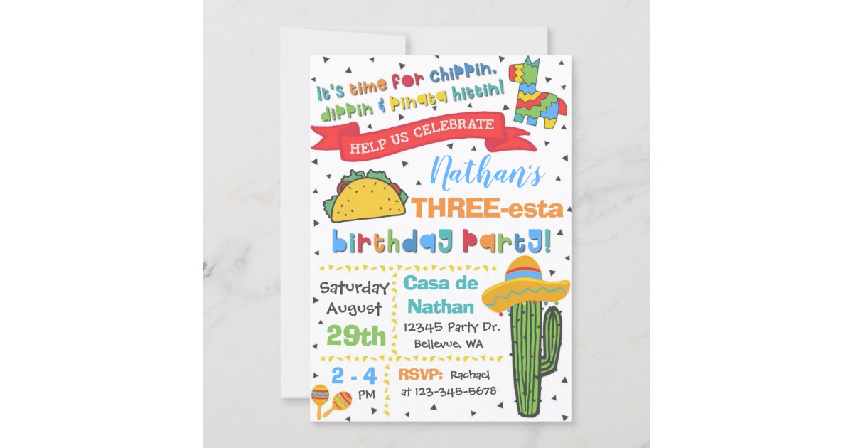 Three-esta Invitation | 3rd Birthday Fiesta | Zazzle