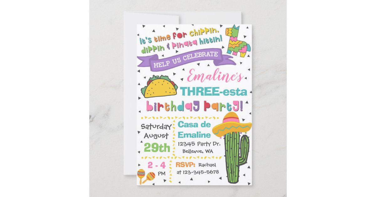 Three-esta Invitation | 3rd Birthday Fiesta | Zazzle