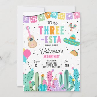 Three-Esta Mexican Fiesta 3rd Birthday Party Invitation | Zazzle
