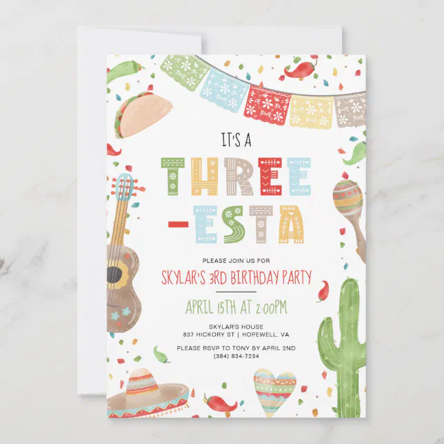 Three-esta Mexican Fiesta 3rd Birthday Party Invitation | Zazzle